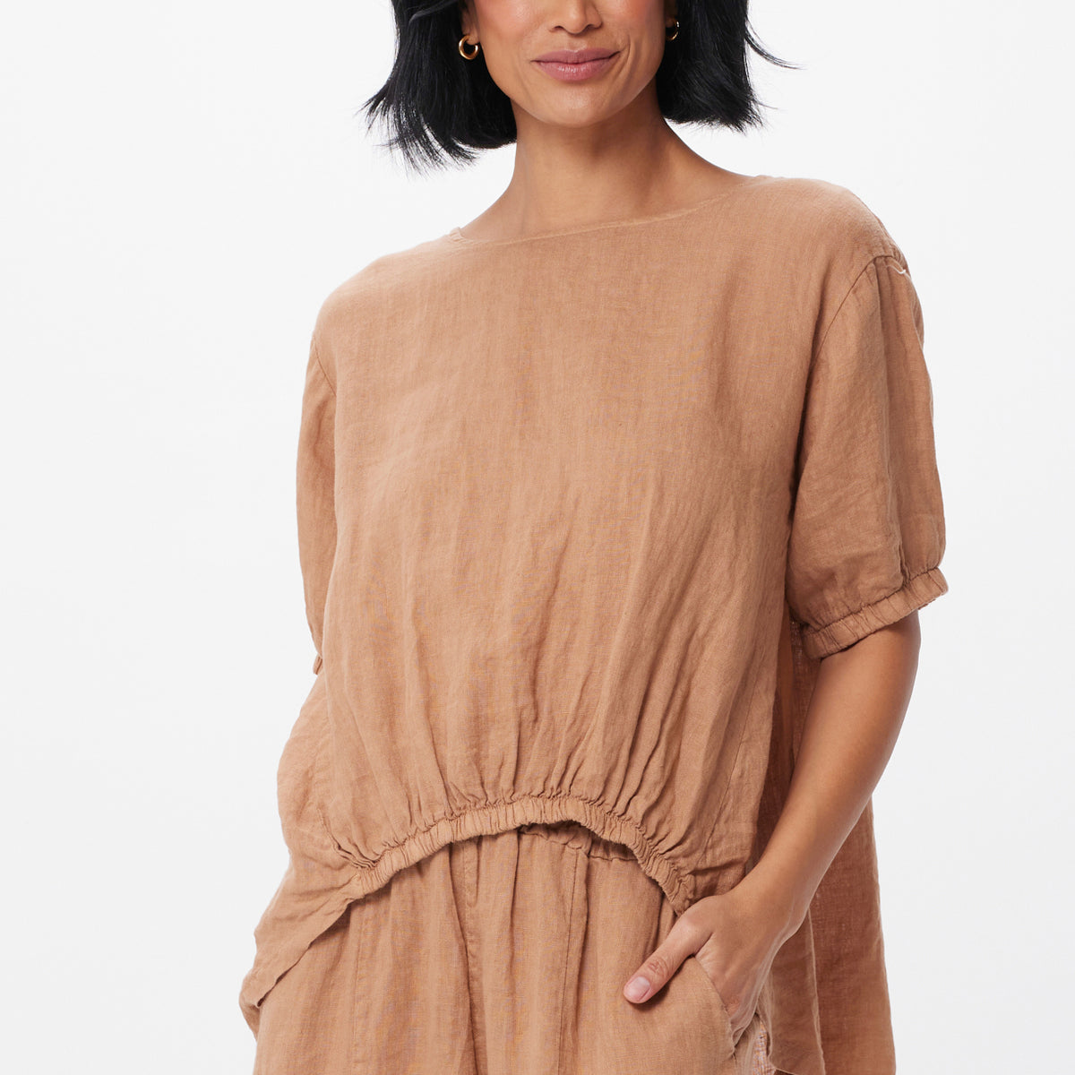 Sybil Linen Elasticated Front Hi Lo Top – Suzy D London